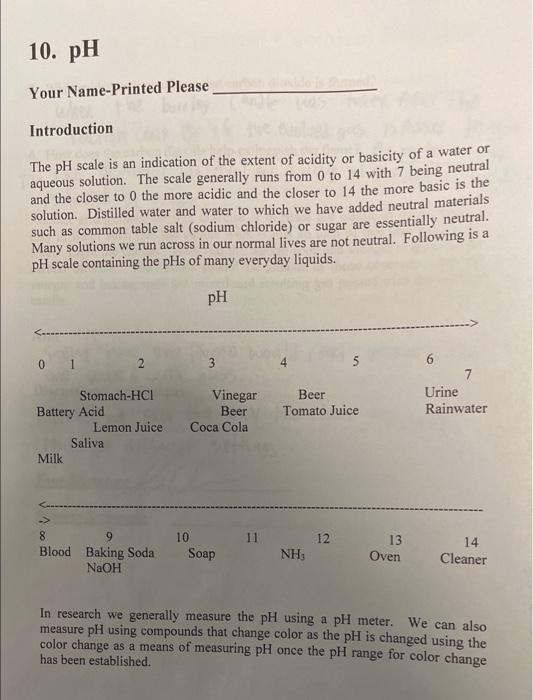 10. pH Your Name Printed Please Introduction The pH | Chegg.com