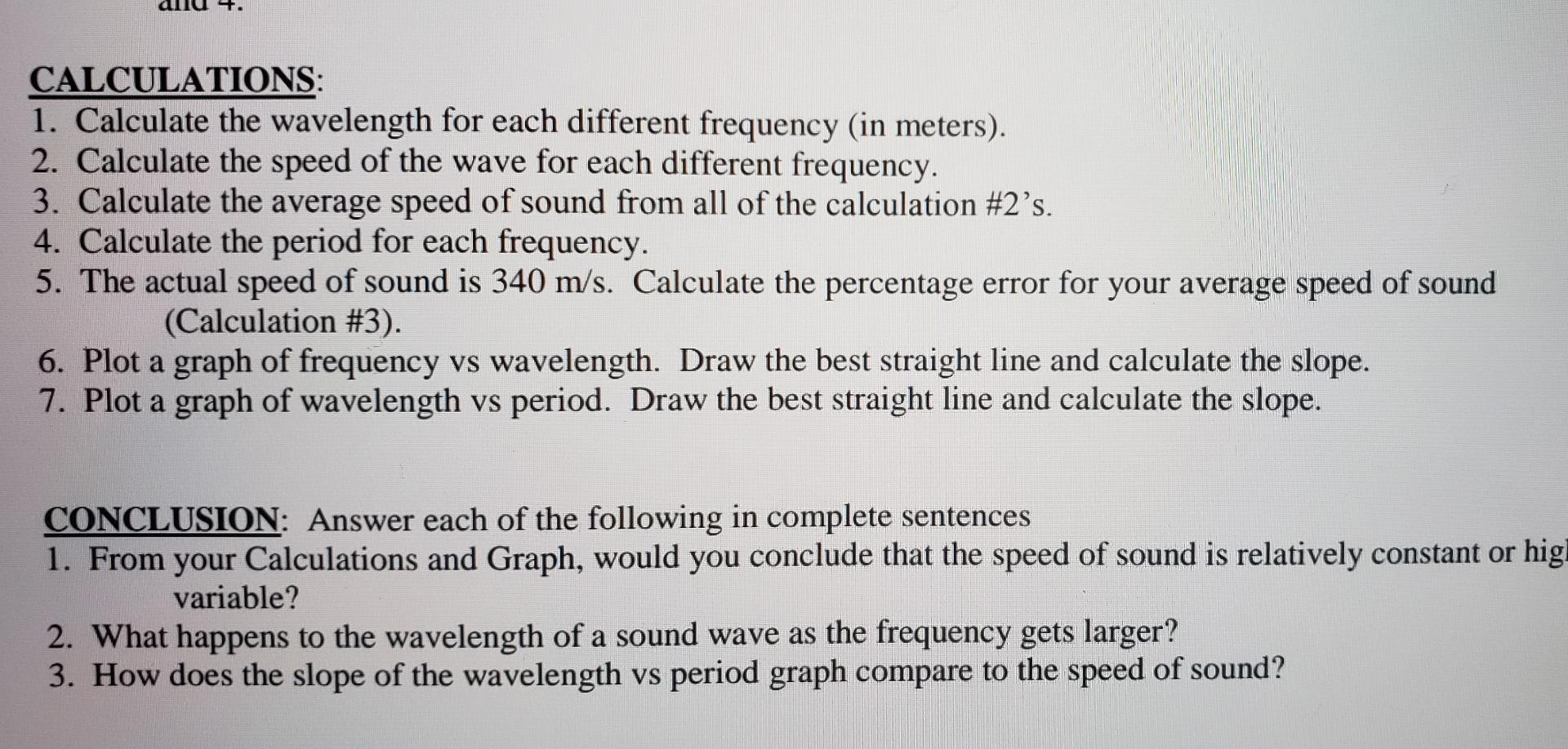 Solved CALCULATIONS: 1. Calculate the wavelength for each | Chegg.com