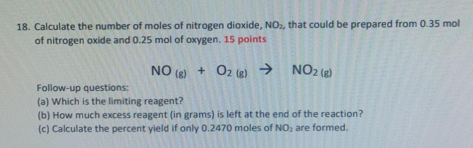 Solved 18 Calculate The Number Of Moles Of Nitrogen