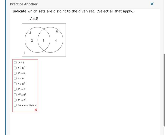 Solved Indicate which sets are disjoint to the given set. | Chegg.com