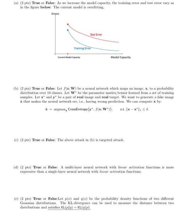 Solved (a) (2 pts) True or False: As we increase the model | Chegg.com