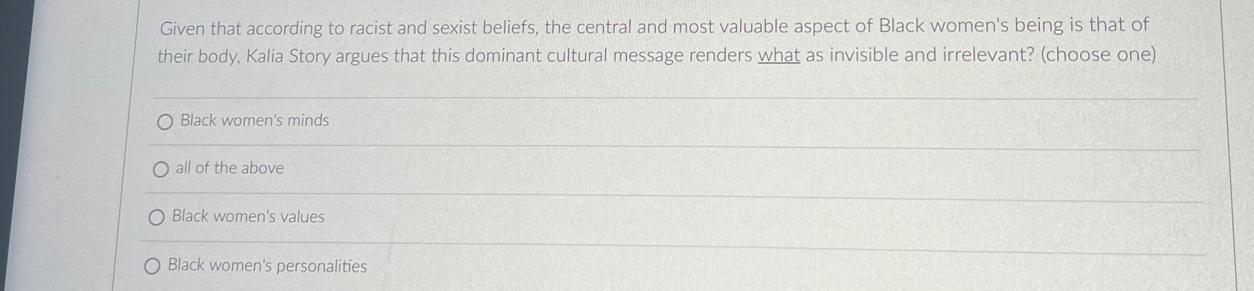 Solved Given that according to racist and sexist beliefs, | Chegg.com