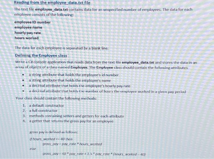 Solved Reading from the employee data.txt file The text file | Chegg.com