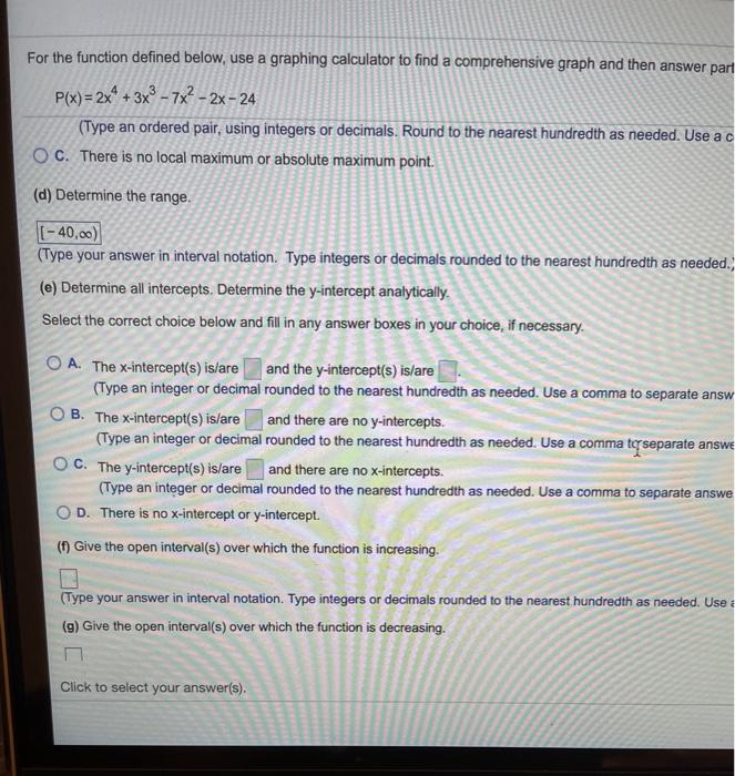 Solved For the function defined below, use a graphing | Chegg.com