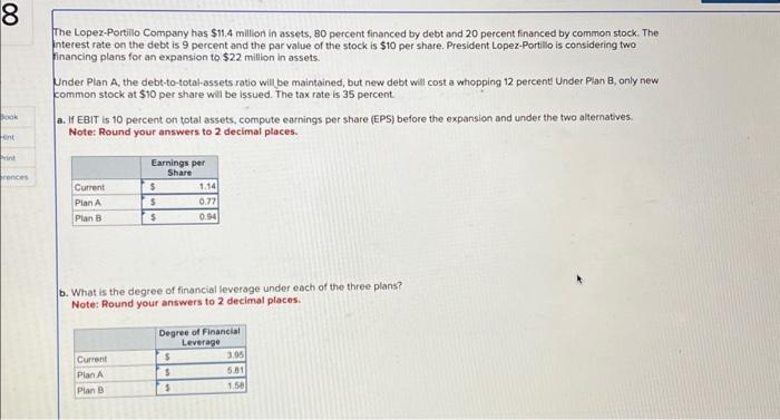 Solved The Lopez.Portillo Company has $11.4million in | Chegg.com