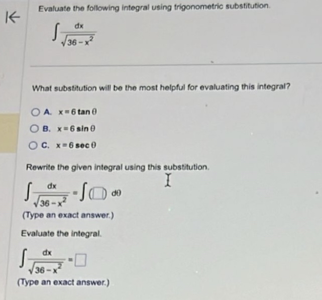 Solved Evaluate the following integral using trigonometric | Chegg.com