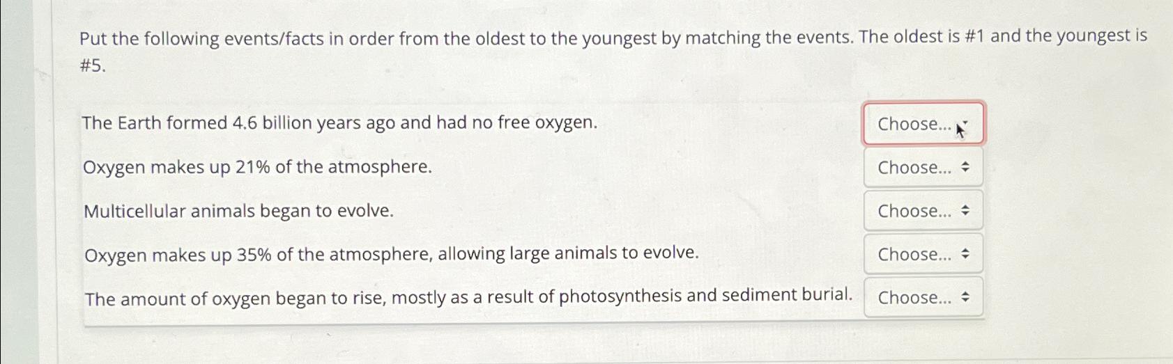 Solved Put the following events/facts in order from the | Chegg.com