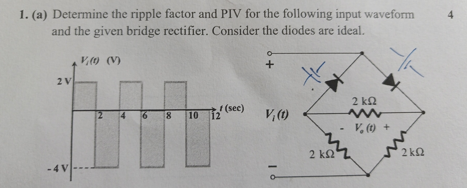 Solved (a) ﻿Determine the ripple factor and PIV for the | Chegg.com