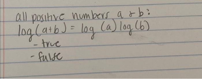 Solved all positive numbers a+b : log(a+b)=log(a)log(b) - | Chegg.com