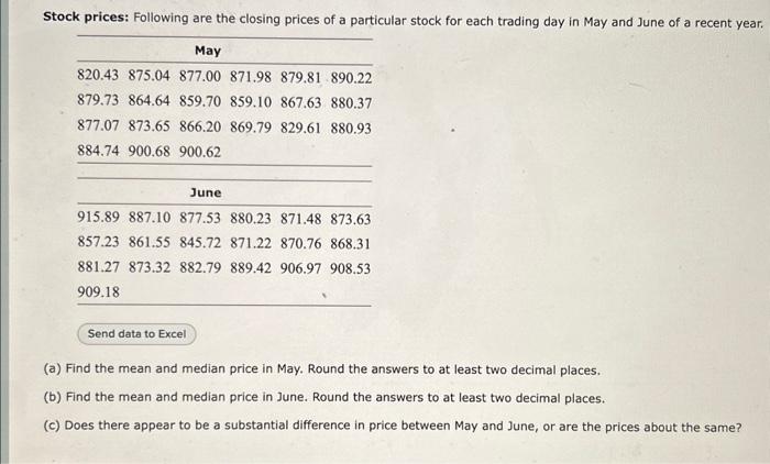 Solved Stock prices: Following are the closing prices of a | Chegg.com