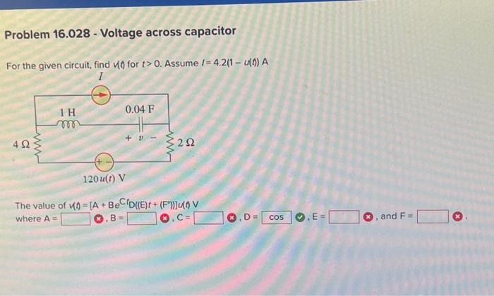 Solved Problem 16.028 - Voltage across capacitor For the | Chegg.com