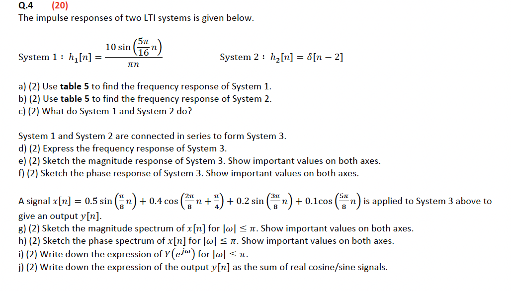 Solved Q. 4 (20)The impulse responses of ﻿two LTI systems is | Chegg.com