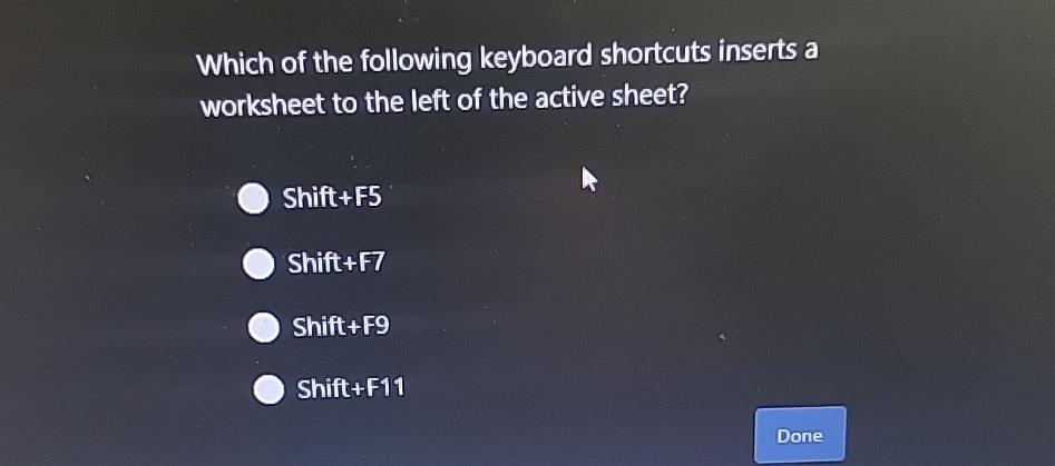 Solved Which of the following keyboard shortcuts inserts a | Chegg.com