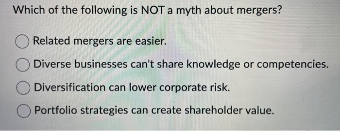 Solved Which of the following is NOT a myth about mergers? | Chegg.com