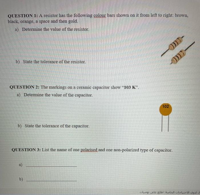Solved b) State the tolerance of the resistor. UESTION 2: | Chegg.com