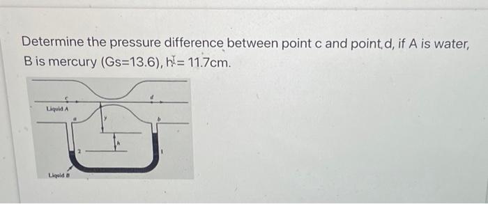 Solved Determine the pressure difference between point c and | Chegg.com