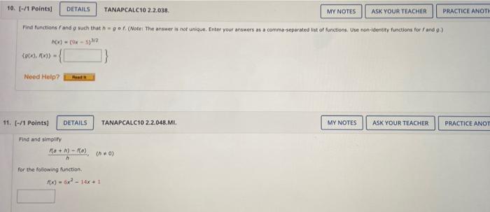 Solved 10 - Points DETAILS PRACTICE ANOTHER TANAPCALCIO | Chegg.com