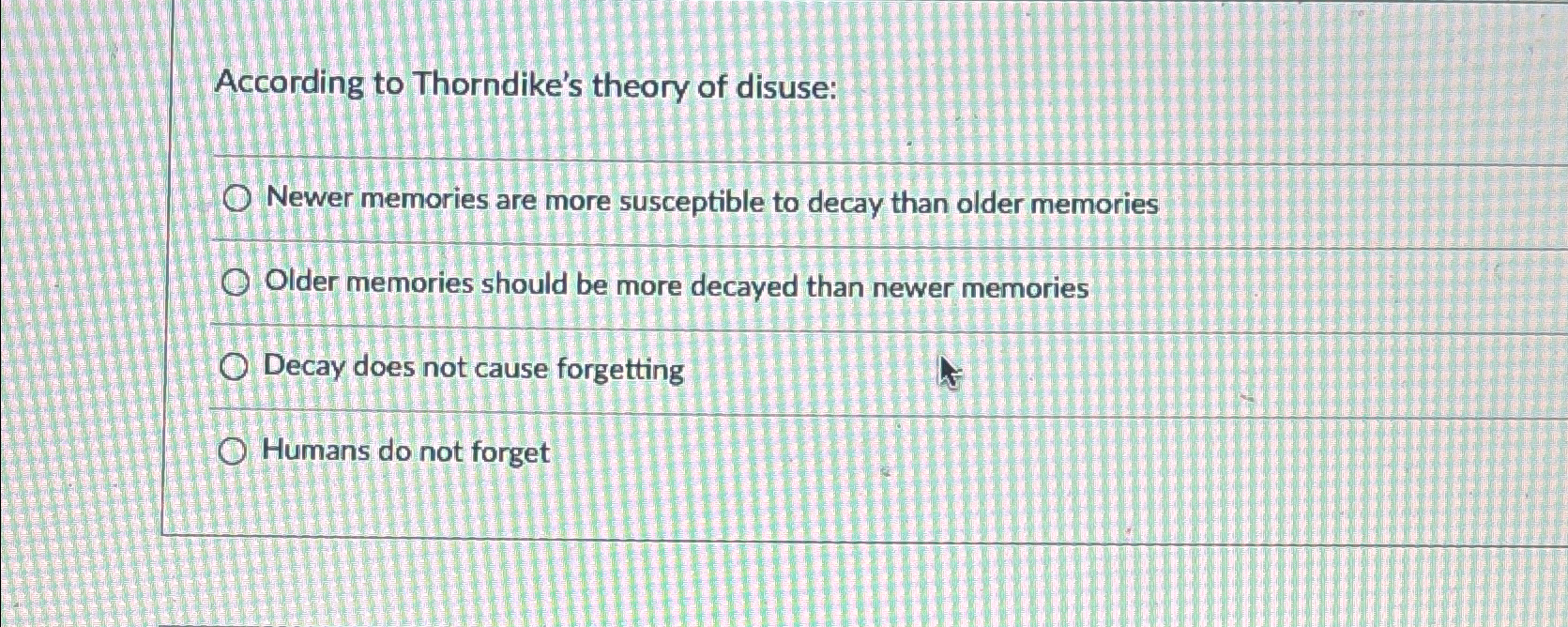 Solved According to Thorndike's theory of disuse:Newer | Chegg.com