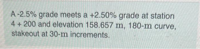 Solved A −2.5% grade meets a +2.50% grade at station 4+200 | Chegg.com