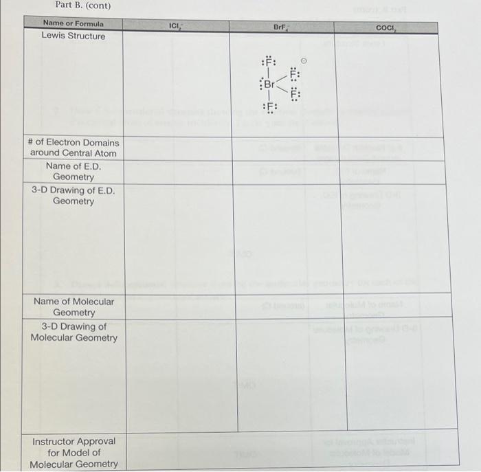 Solved PART B. LEWIS STRUCTURES, VSEPR, AND MODELSPart B. | Chegg.com
