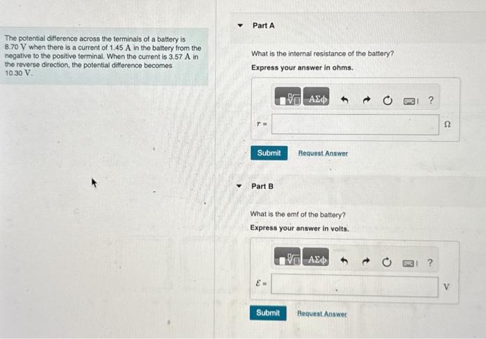 Solved The potential difference across the terminals of a | Chegg.com