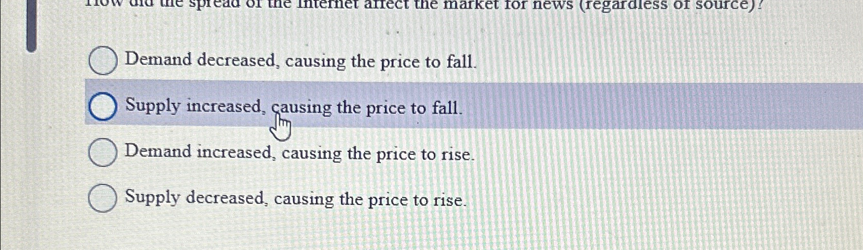 Solved Demand decreased, causing the price to fall.Supply | Chegg.com
