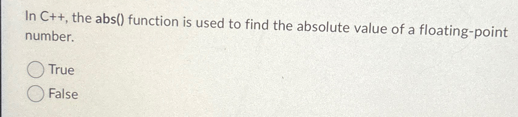 Solved In C++, ﻿the abs() ﻿function is used to find the | Chegg.com