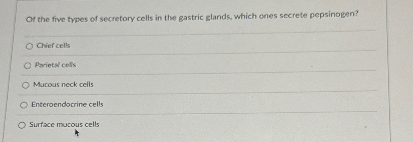 Solved f the five types of secretory cells in the gastric | Chegg.com
