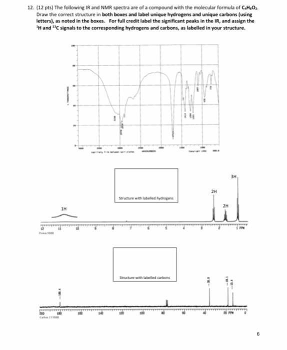 Solved 12. (12 pts) The following IR and NMR spectra are of | Chegg.com