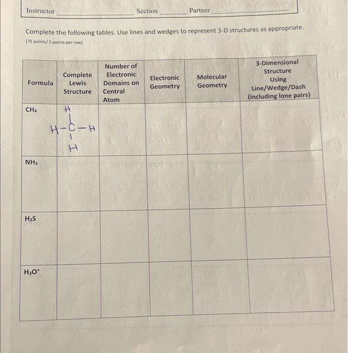 Solved Instructor Section Partner Complete the following | Chegg.com