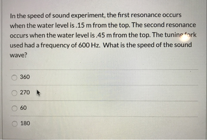 Solved In the speed of sound experiment, the first resonance | Chegg.com