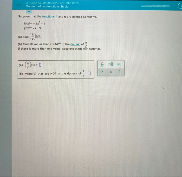 Solved FUNCTION OPERATIONS AND INVERSES Quotient of two | Chegg.com
