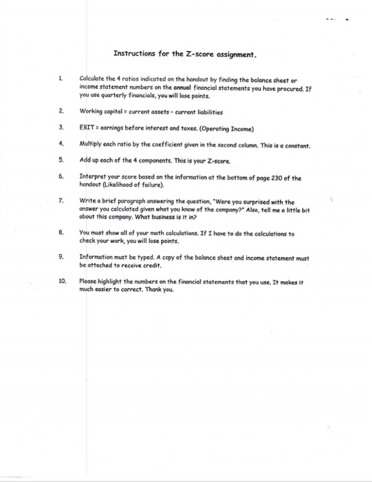 Instructions for the Z-score assignment. 1. 2. 3. 4. | Chegg.com