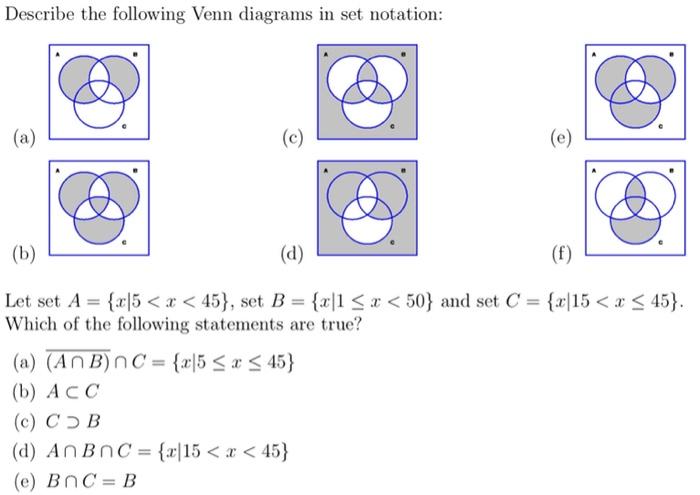 Solved Describe the following Venn diagrams in set notation: | Chegg.com