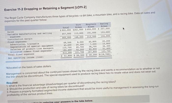 Solved Exercise 11-2 Dropping or Retaining a Segment | Chegg.com