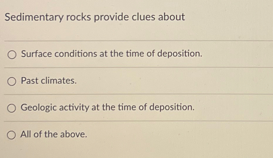 Solved Sedimentary rocks provide clues aboutSurface | Chegg.com