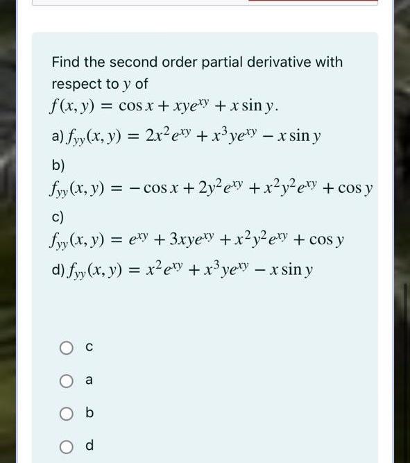 Solved Find the second order partial derivative with respect | Chegg.com