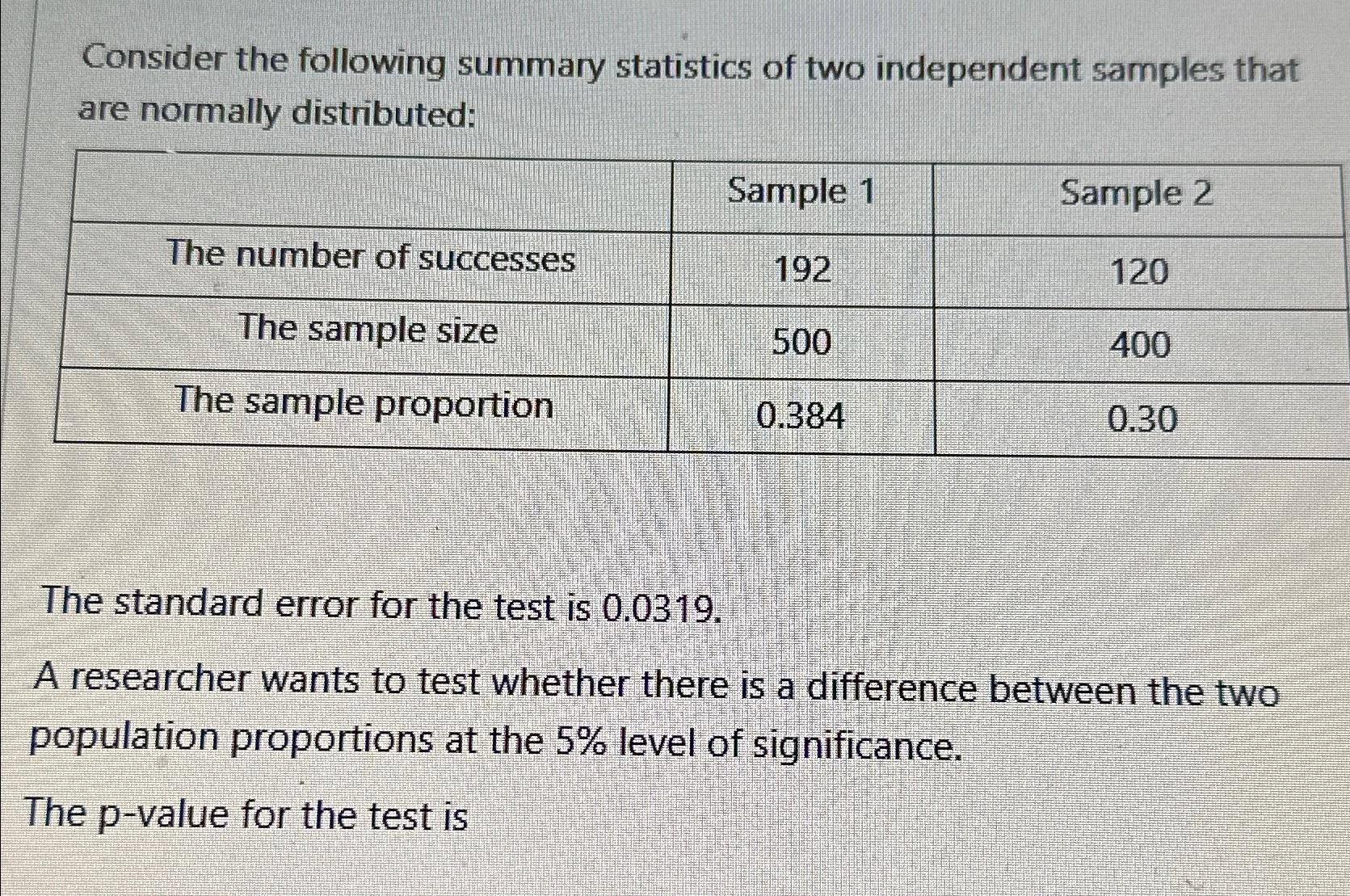 Solved Consider the following summary statistics of two | Chegg.com