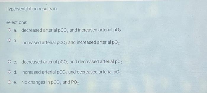 Solved Hyperventilation results in: Select one: O a. | Chegg.com