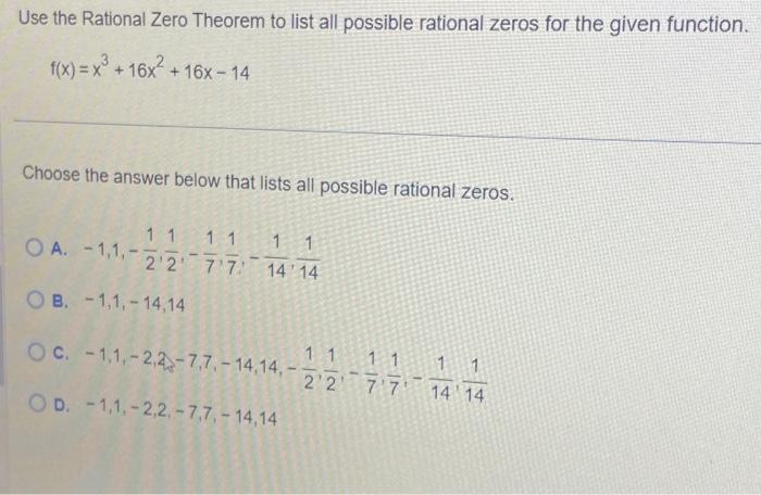 Solved Use the Rational Zero Theorem to list all possible | Chegg.com
