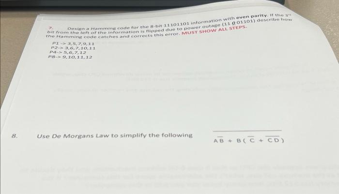 Solved 7. Design o Hamming code for the 8-bit 11101101 | Chegg.com