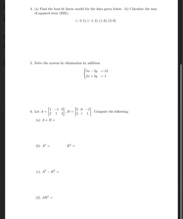 4 A Find The Best Fit Linear Model For The Data