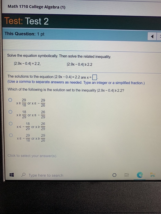 Solved Math 1710 College Algebra (1) Test: Test 2 This | Chegg.com