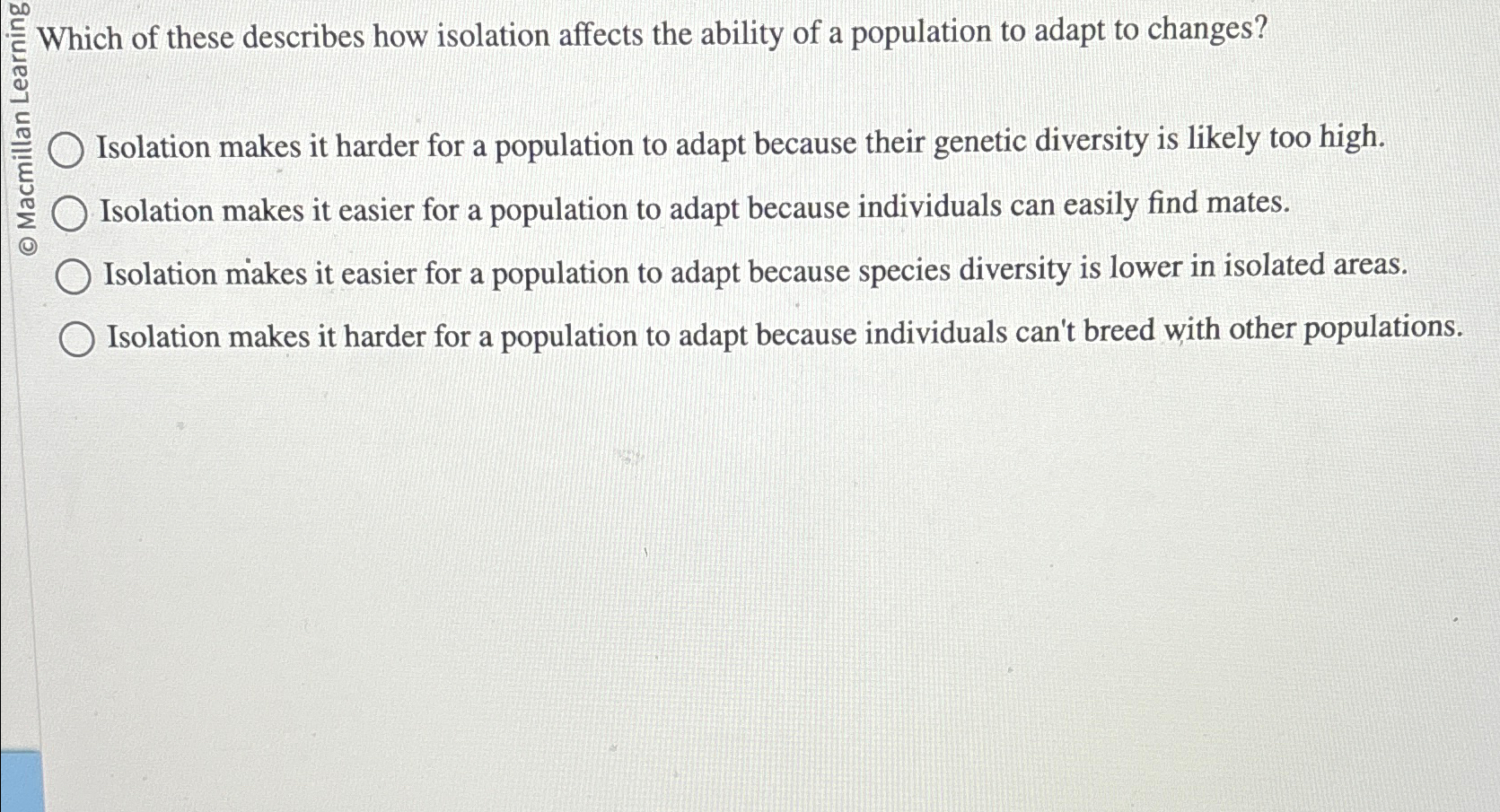 Solved Which of these describes how isolation affects the | Chegg.com