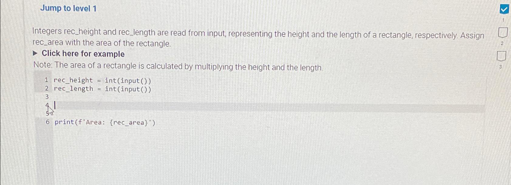 Solved Jump to level 1Integers rec_height and rec_length are | Chegg.com