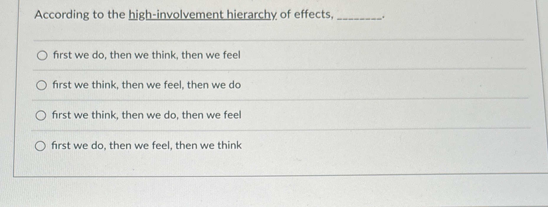 Solved According to the high-involvement hierarchy of | Chegg.com