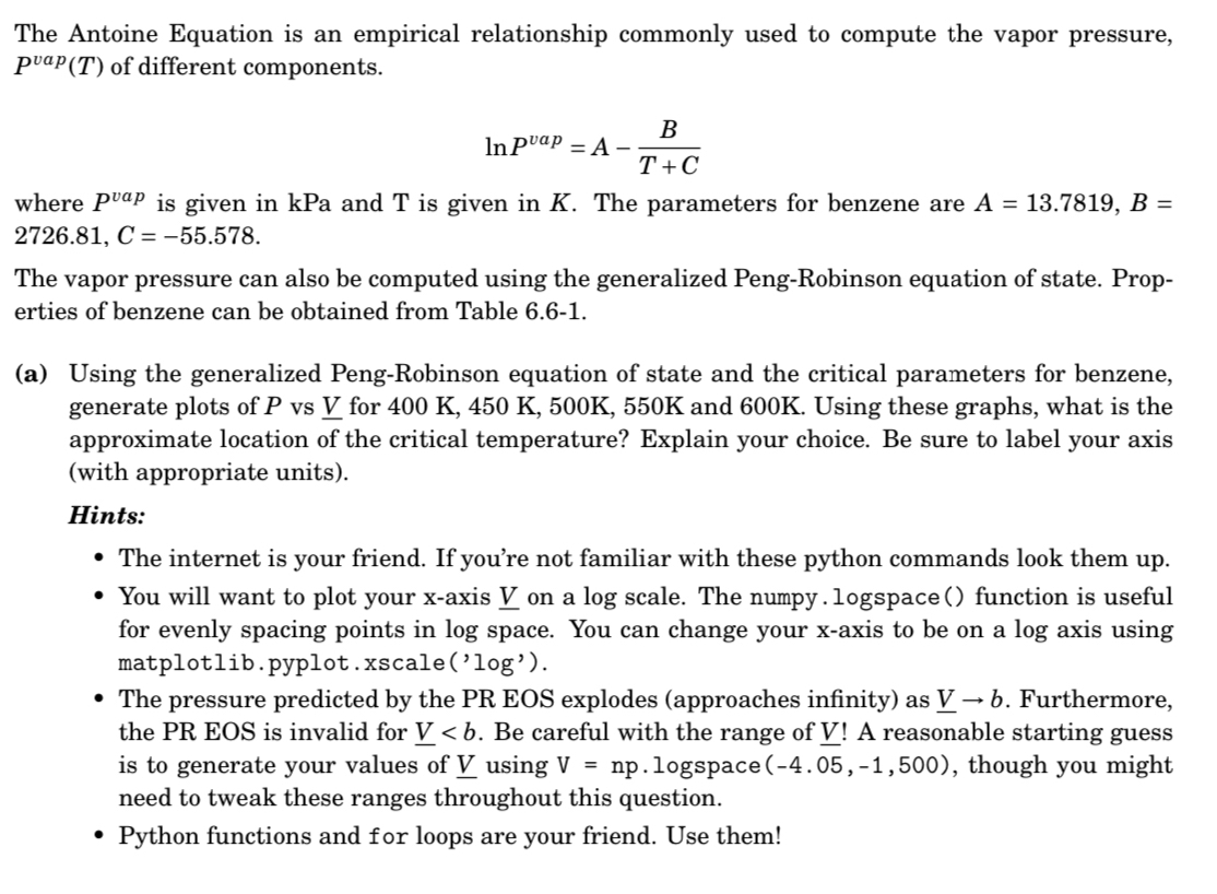 Solved The Antoine Equation is an empirical relationship | Chegg.com
