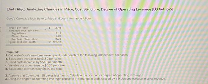 Solved E6-4 (Algo) Analyzing Changes in Price, Cost | Chegg.com