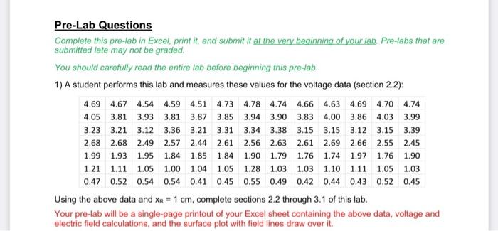 Pre-Lab Questions Complete this pre-tab in Excel, | Chegg.com