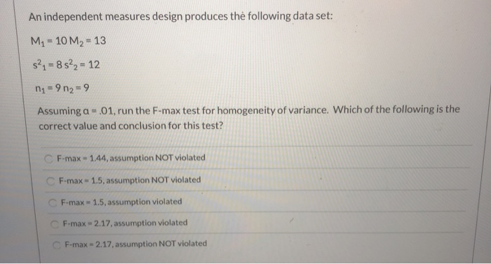 Solved An independent measures design produces the following | Chegg.com
